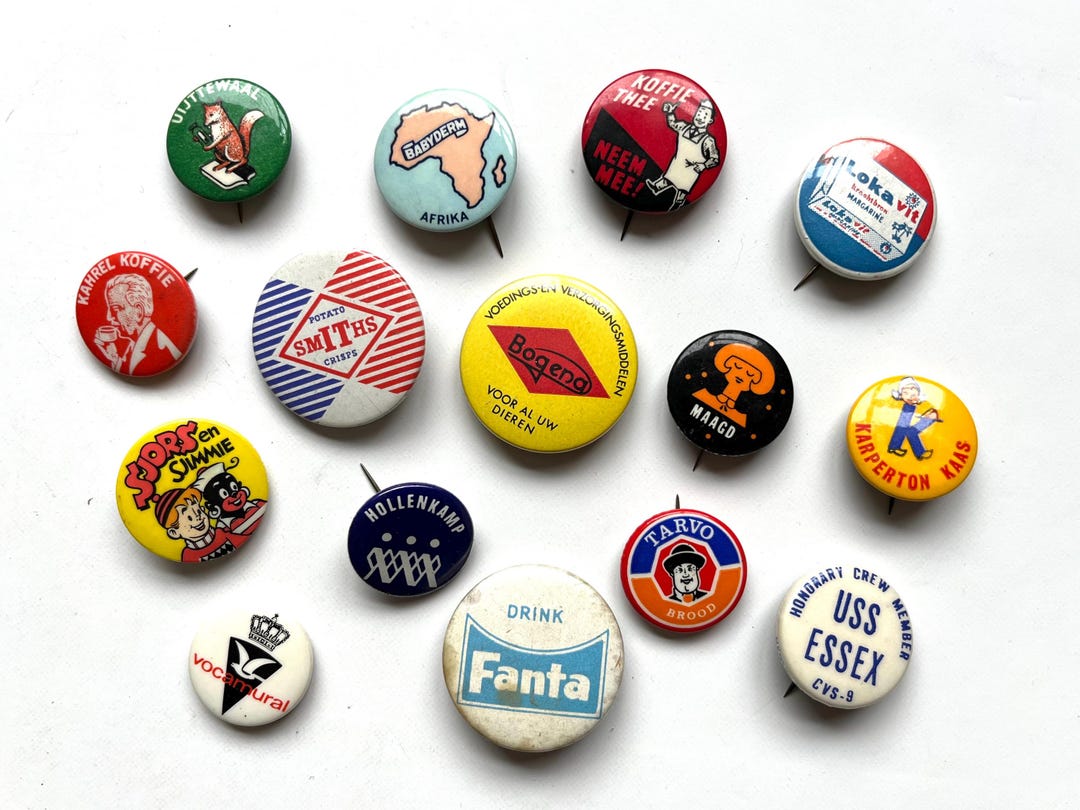 15 Vintage Dutch Pins, Bulk 1970s Pin Buttons, Retro Advertising ...