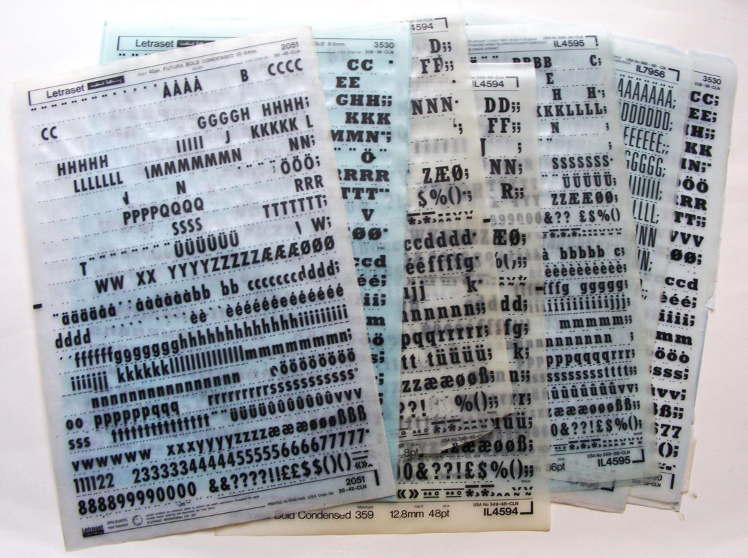 7 Vintage Letraset Dry Transfers, Decals, Lettering, Rub Ons Sheets ...