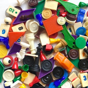Game Pieces Large Lot, Vintage Tiles Mix, Mostly Plastic Parts, Discs ...