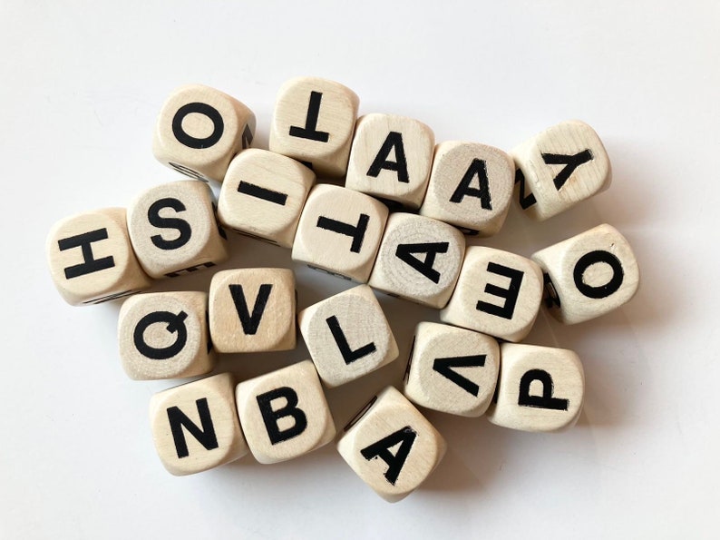 25 Vintage Letter Dice, Wooden Dice With Black Letters, Boggle Replacement Game Pieces - Etsy