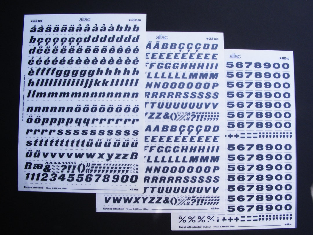 3 Instant Lettering Sheets, Vintage Alfac Transfers, Letraset Rub Off ...