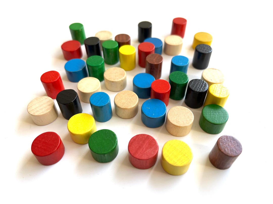 40 Vintage Wooden Game Pieces, Cylinders and Discs, Round Board Game ...