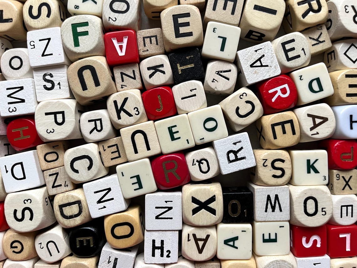 25 Letter Dice, Wooden Word Game Pieces, Vintage Dice, Wooden Cubes ...