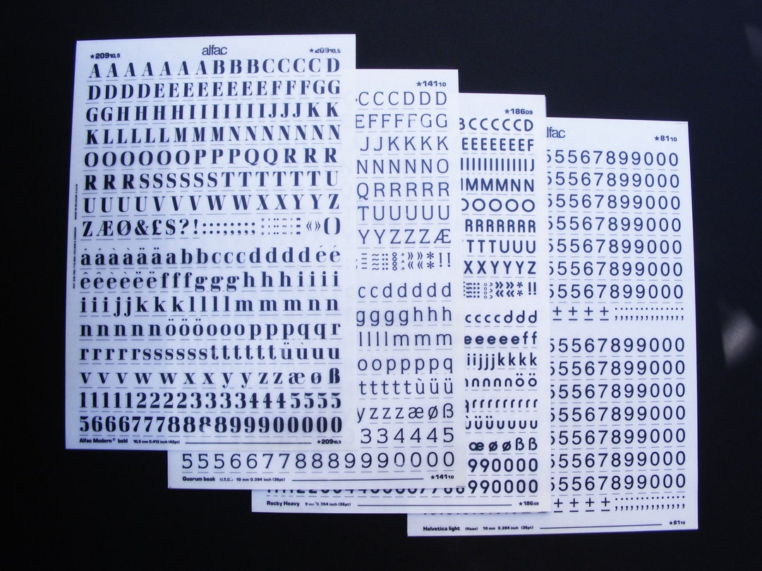 4 Dry Transfer Sheets, Alfac Rub on Letters, Mecanorma, Letraset Dry ...
