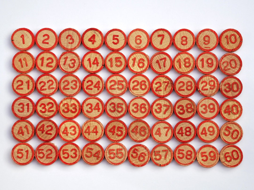 60 Bingo Numbers Tombola Game Pieces Vintage Wooden Lotto - Etsy