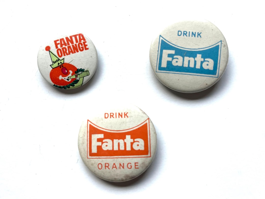 3 Vintage Fanta Buttons, Dutch Collectible Advertising Pin, Brooch ...