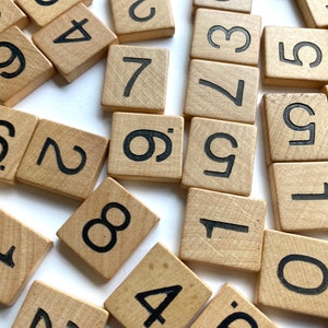 85 Vintage Number Scrabble Tiles, Numeric Wooden Tiles, Wooden Numble ...