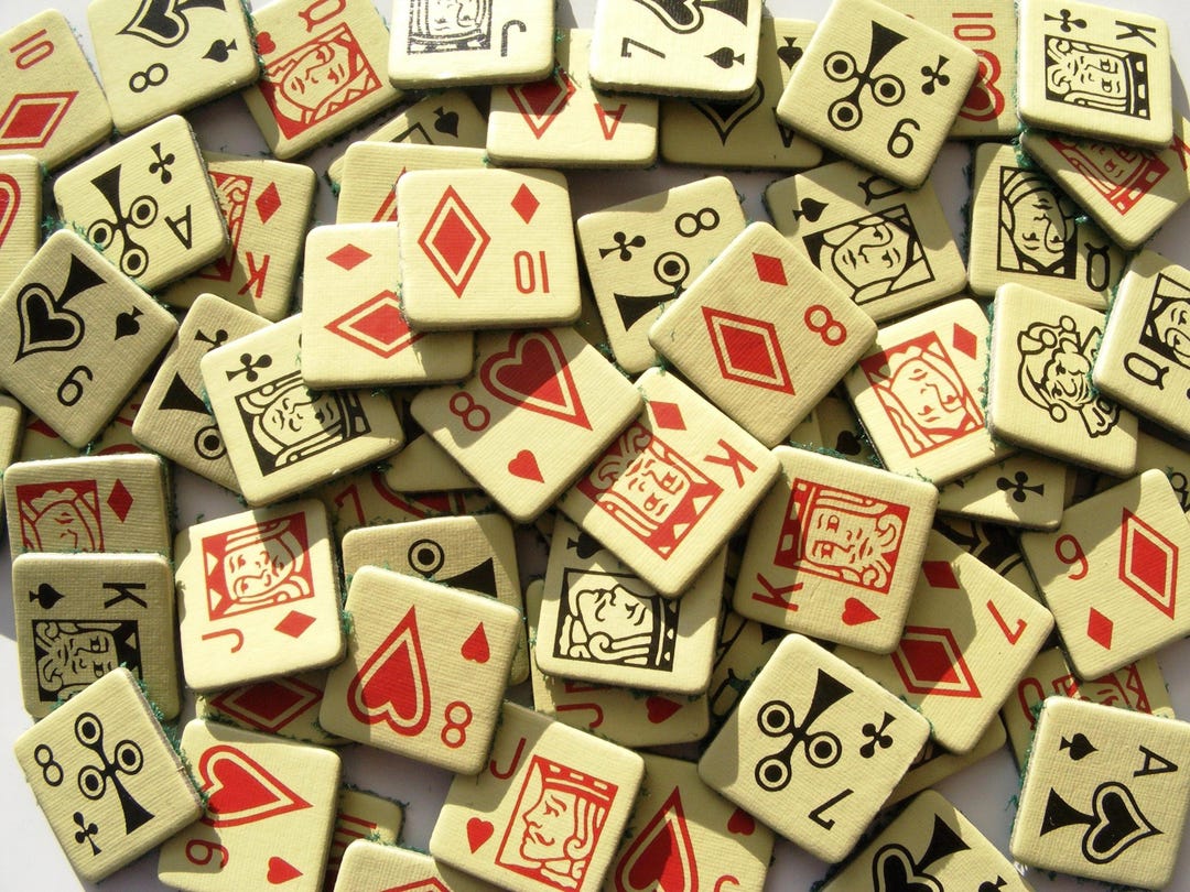 66 Vintage Cardboard Playing Cards, Set of Playing Cards Game Tiles ...