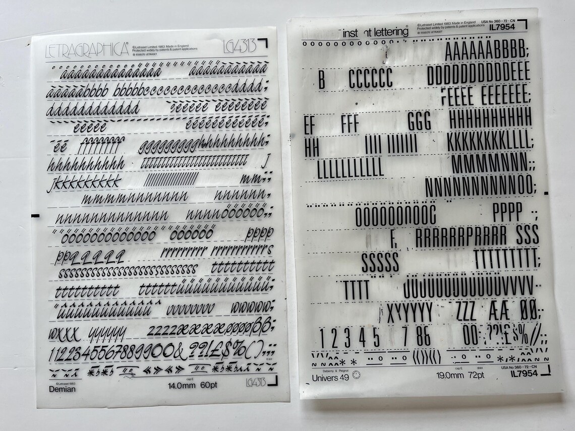20 Letraset Dry Transfer Sheets, Vintage Used Letter and Number Rub on ...