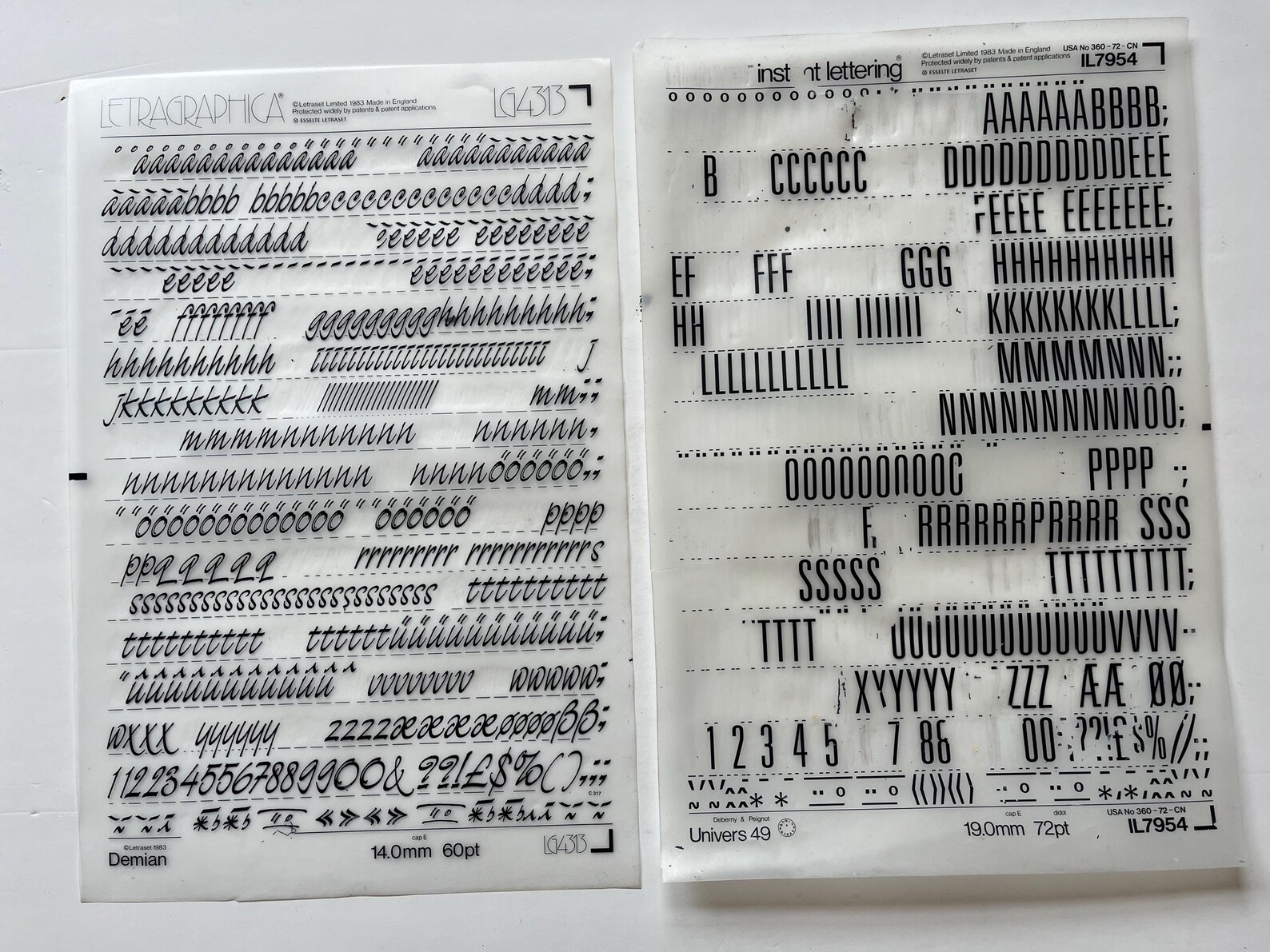 20 Letraset Dry Transfer Sheets, Vintage Used Letter and Number Rub on ...