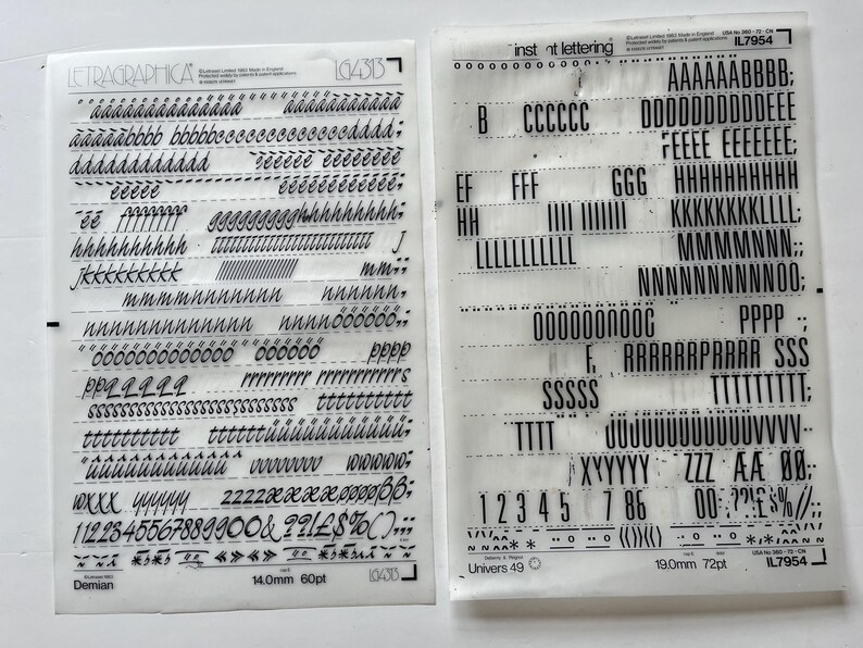 20 Letraset Dry Transfer Sheets, Vintage Used Letter and Number Rub on ...