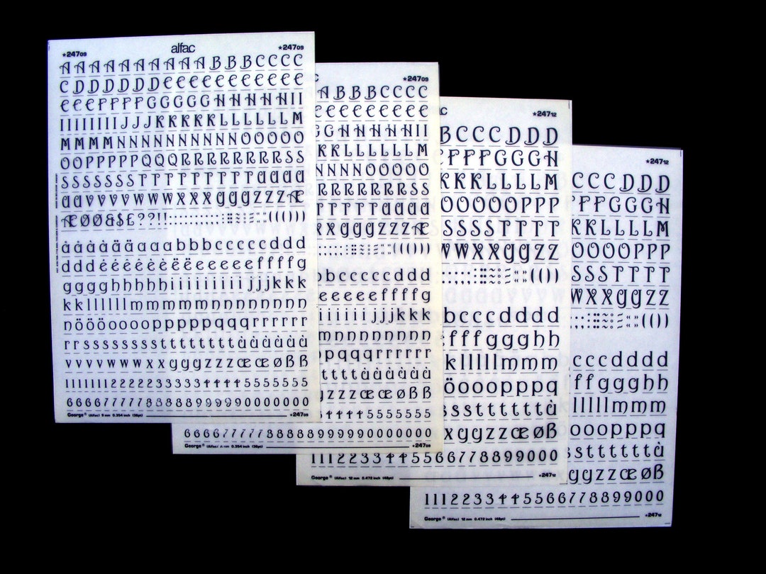 4 Dry Transfer Sheets, Letraset Rub on Letters, Mecanorma Alfac Decadry ...