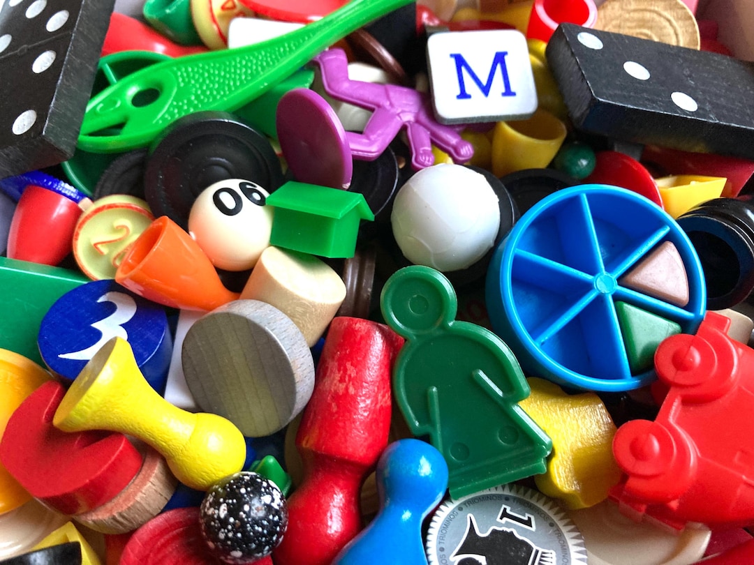 50 Vintage Game Pieces, Wooden and Plastic Game Tiles Mix Including ...