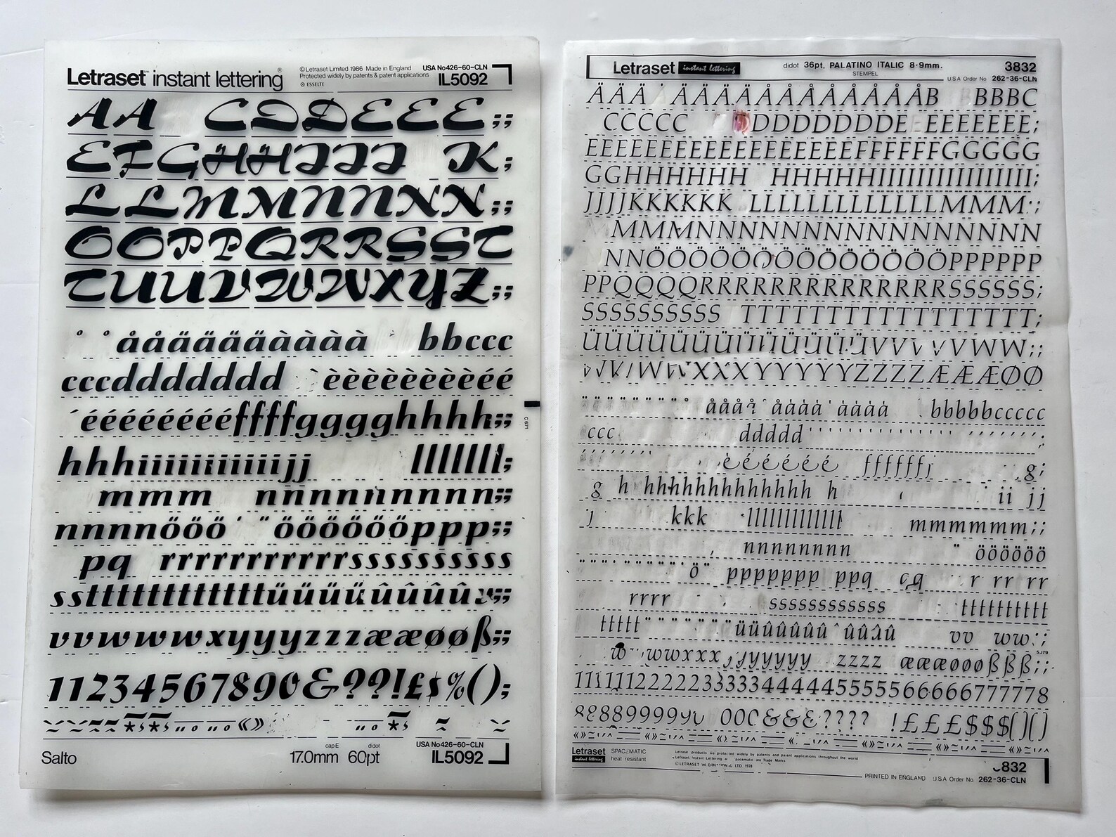 20 Letraset Dry Transfer Sheets, Vintage Used Letter and Number Rub on ...