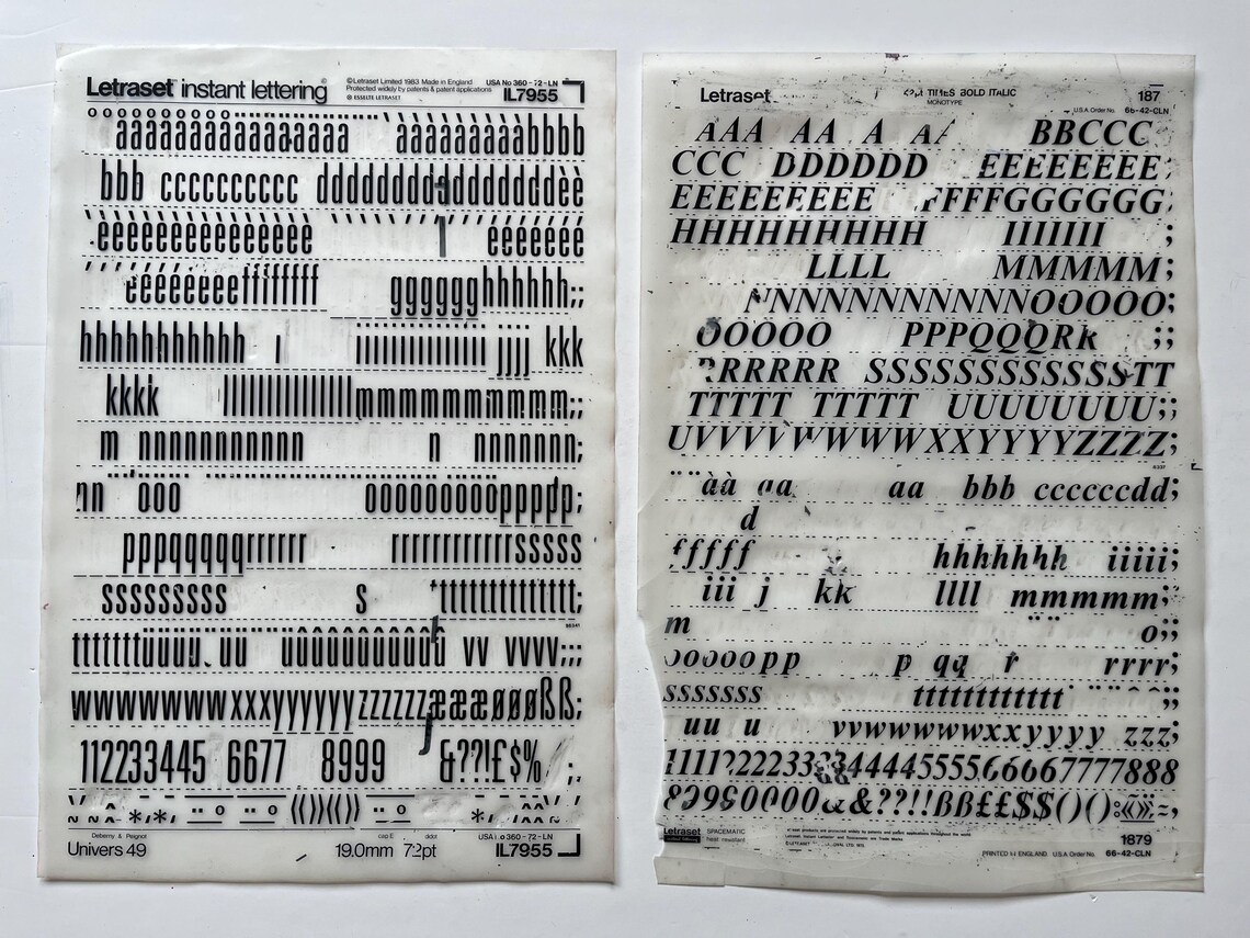 20 Letraset Dry Transfer Sheets, Vintage Used Letter and Number Rub on ...