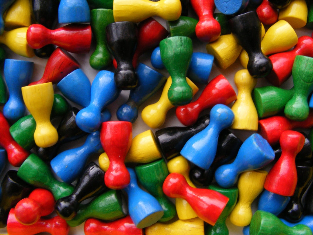 50 Vintage Pawns in 5 Colors, Small Sized Wooden Board Game Pieces ...