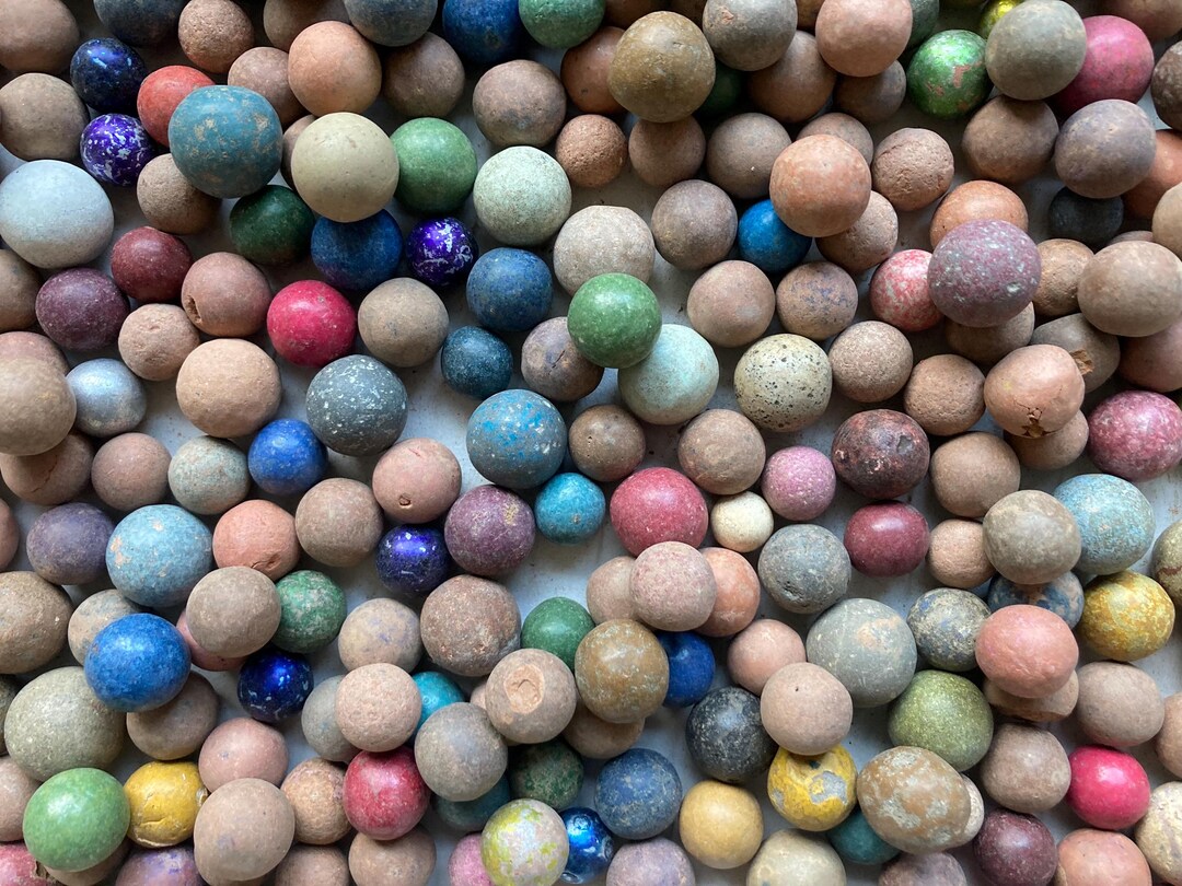 50 Vintage Clay Marbles, Small Sized Antique Earthware Marbles, Natural ...