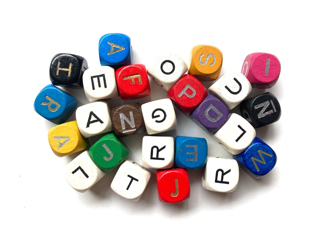 25 Vintage Letter Dice, Small Dice, Boggle Dice, Colored Word Dice Mix, Dice Set, Wooden Dice ...