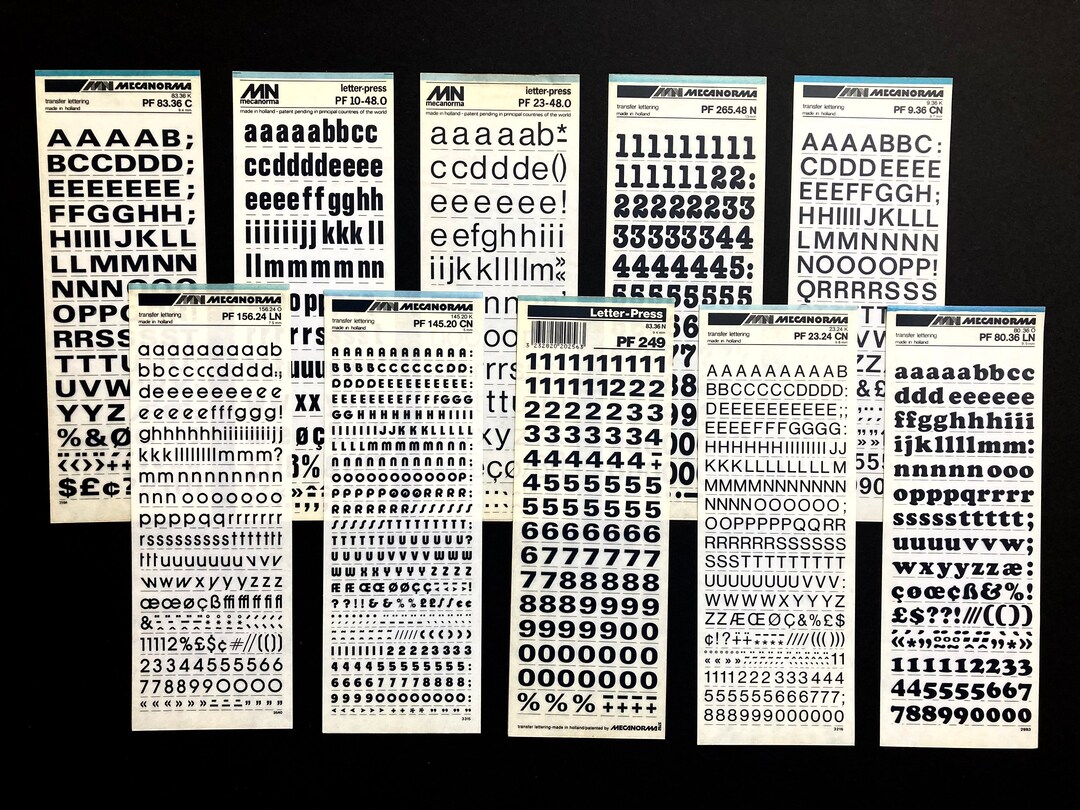 10 Rub on Letter Sheets, Dry Transfer Lettering, Mecanorma Decal Sheets ...