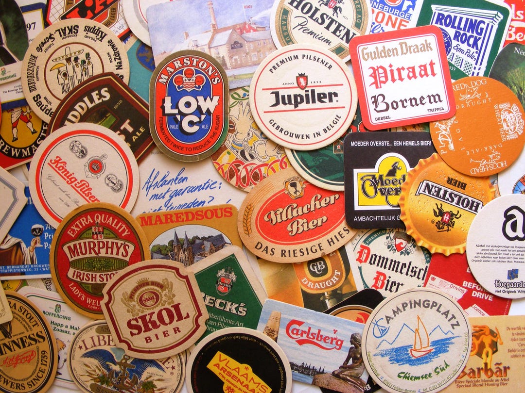 25 Vintage Beer Coasters, Bulk Bar Coasters, Mixed European Tavern ...