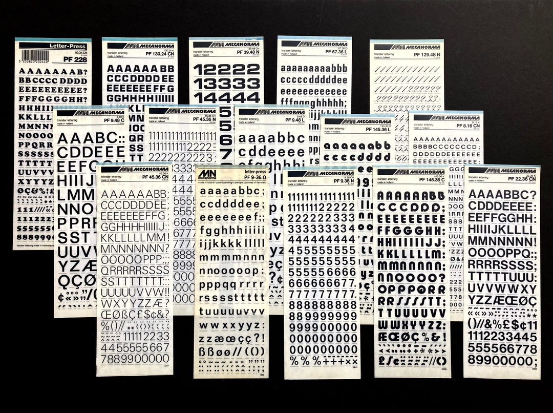15 Dry Transfer Sheets, Vintage Mecanorma Rub on Letters, Alfac ...