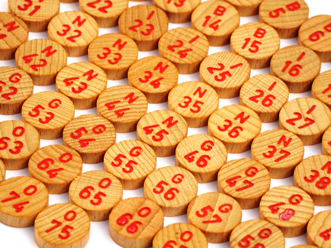75 Vintage Bingo Numbers, Wooden Numbers, Vintage Bingo Markers, Lotto ...