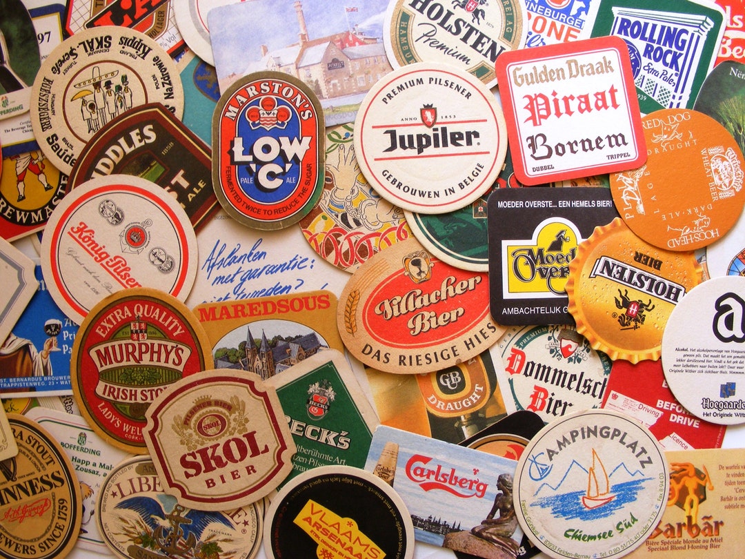 40 Vintage Beer Coasters, Bulk Beer Coasters, Mixed European Beer ...