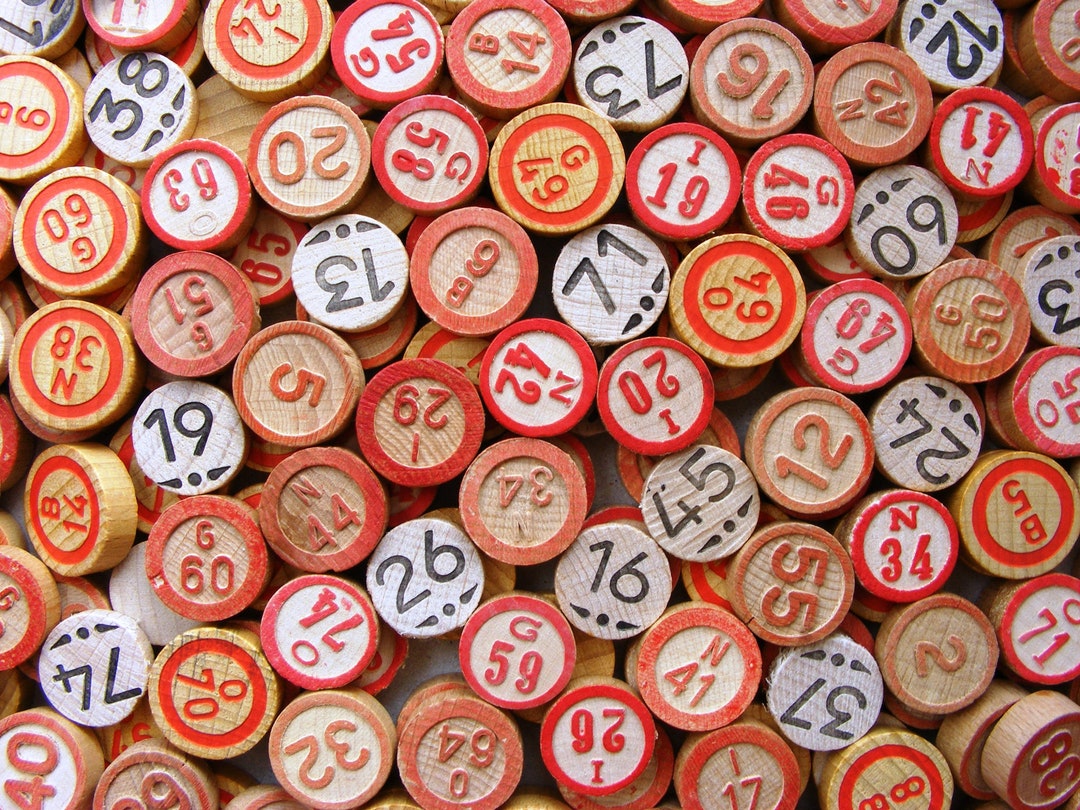 100 Bingo Numbers, Mixed Lotto Tokens, Tombola Game Pieces, Wooden ...