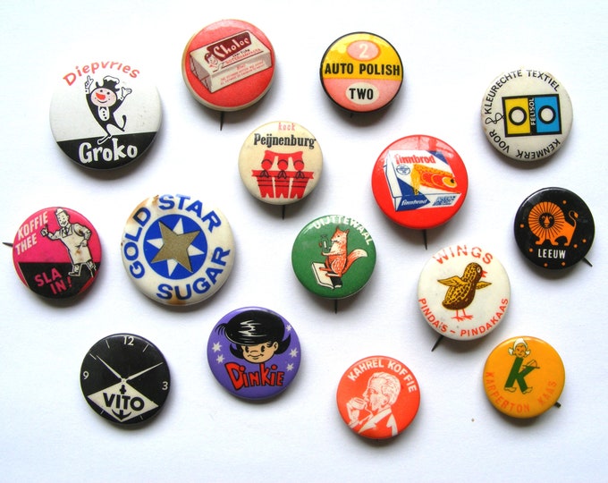 15 Vintage Dutch Pins, Bulk 1970s Pin Buttons, Retro Advertising ...