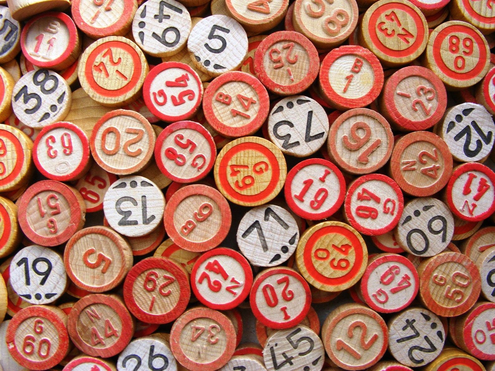 100 Bingo Numbers, Mixed Lotto Tokens, Tombola Game Pieces, Wooden ...