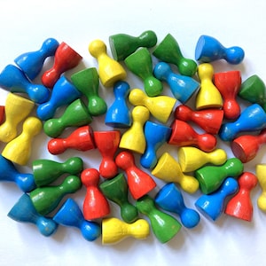 50 Vintage Pawns, Colored Pawns, Wooden Board Game Pieces, Wooden Game ...