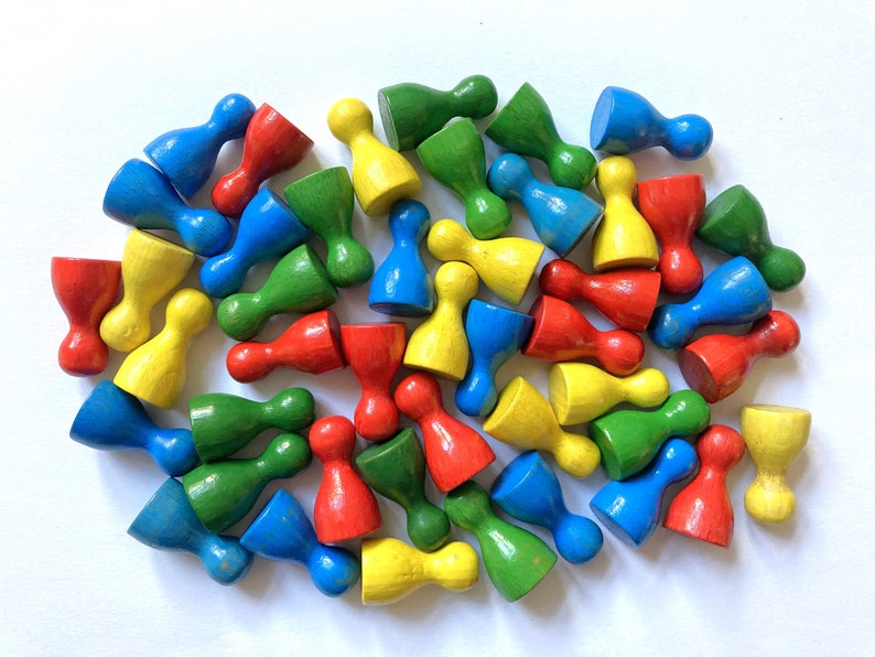 50 Vintage Pawns, Colored Pawns, Wooden Board Game Pieces, Wooden Game ...