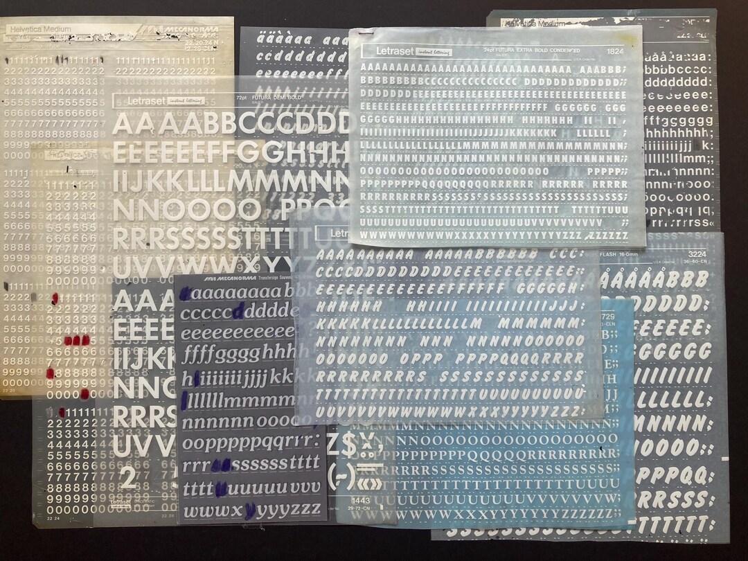 10 White Dry Transfer Sheets Helvetica, Mecanorma Rub on Letters ...