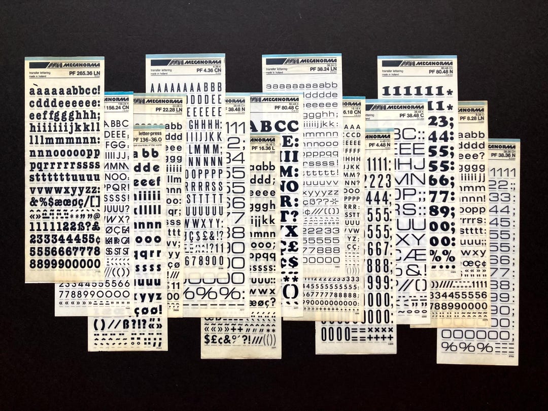 15 Dry Transfer Sheets, Vintage Mecanorma Rub on Letters, Alfac ...