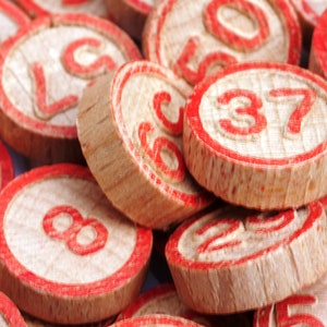 60 Bingo Numbers, Tombola Game Pieces, Vintage Wooden Lotto Tiles ...