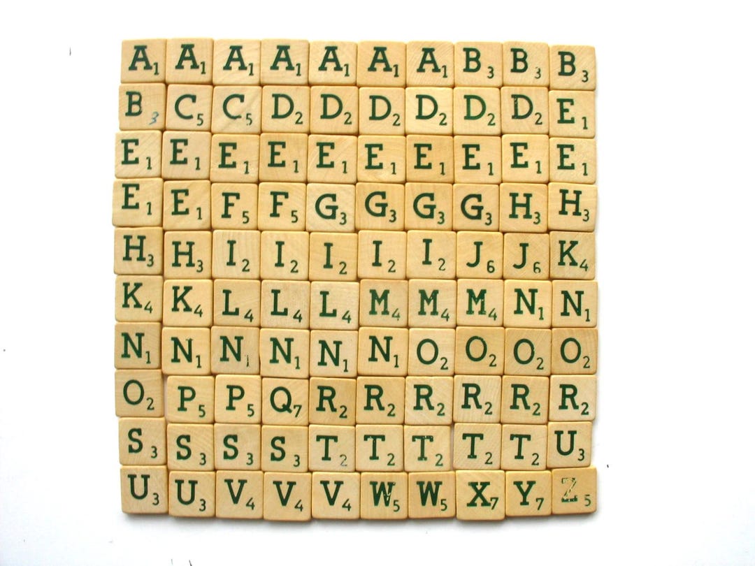 100 Vintage Green Scrabble Letter Tiles, Wooden Bulk Letters From Dutch ...