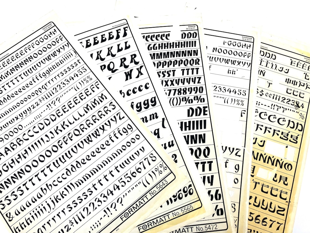 5 Vintage Formatt Instant Lettering Sheets, Rub Down, Letter Dry ...