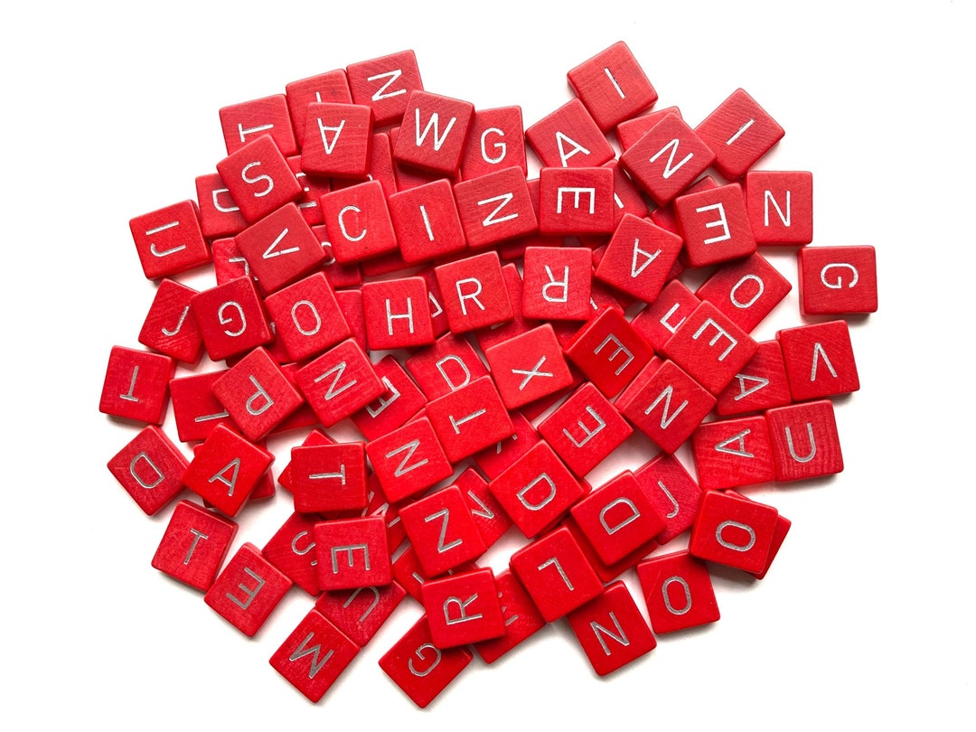 100 Vintage Red Scrabble Tiles, Wooden Bulk Letters From Dutch Scrabble ...
