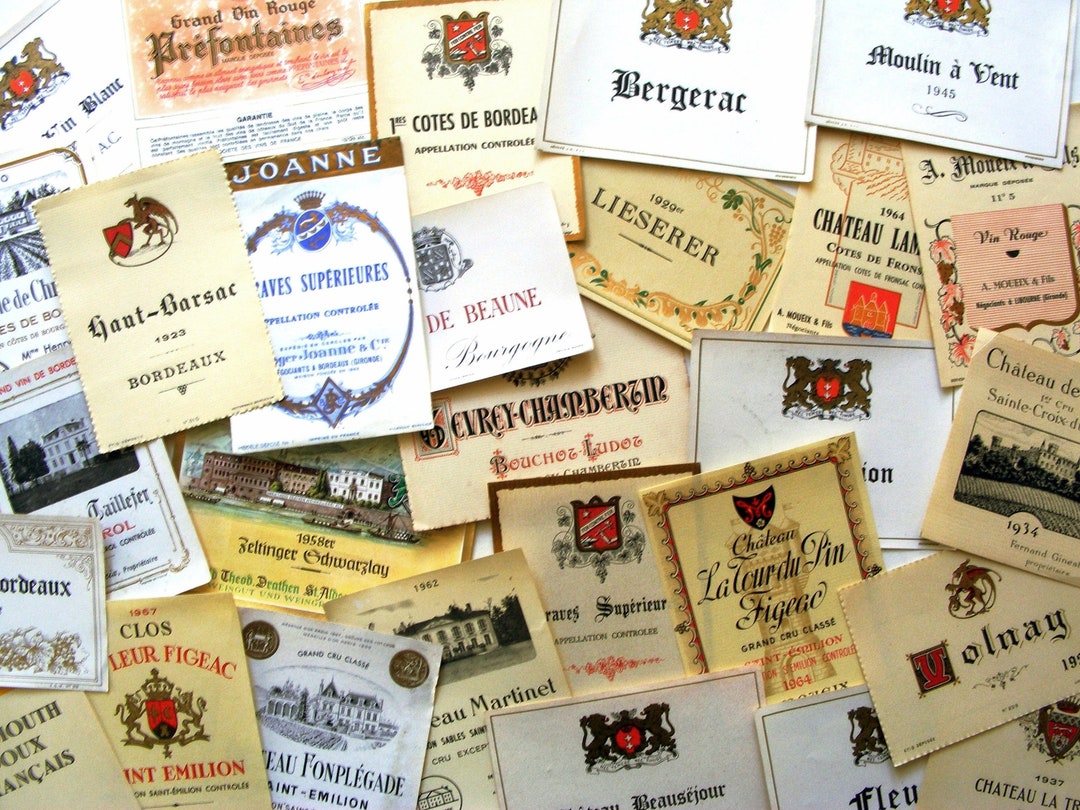 15 Vintage Wine Labels, Authentic Antique French and German Wine Bottle ...