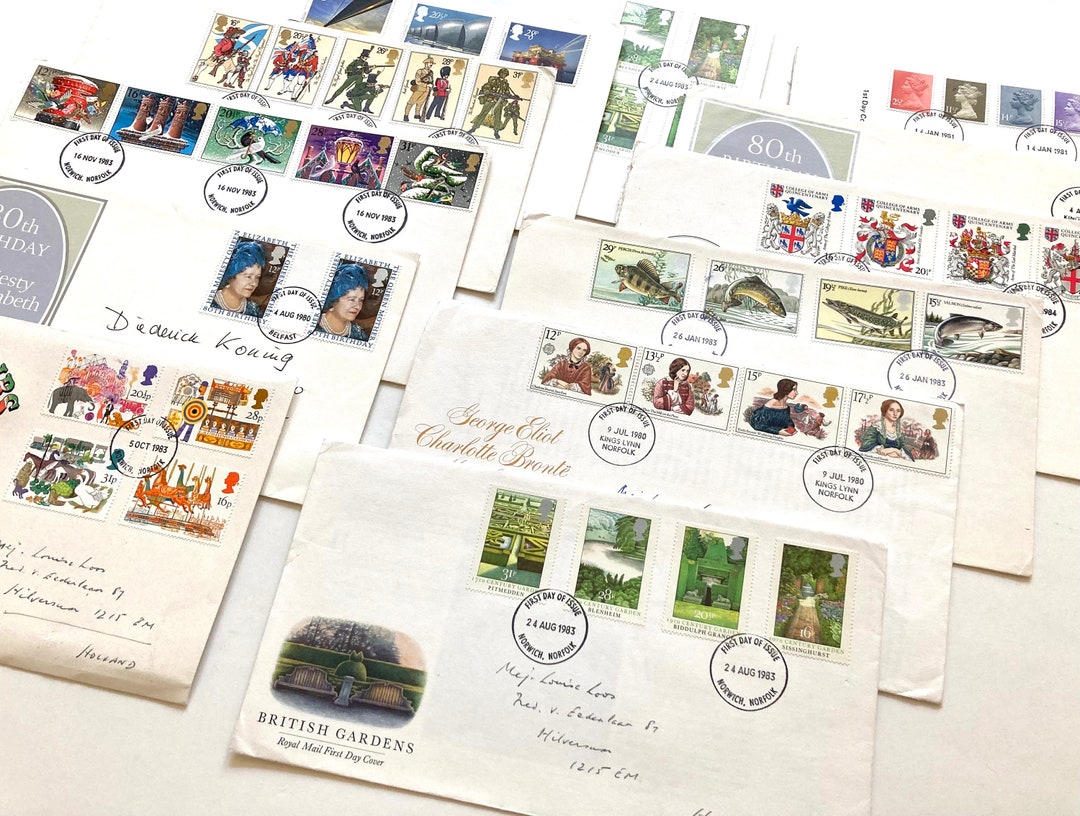 12 Vintage Envelopes, British First Day Covers With Postage Stamps ...