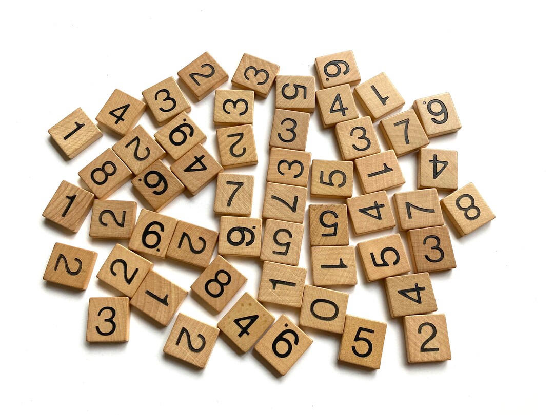 85 Vintage Number Scrabble Tiles, Numeric Wooden Tiles, Wooden Numble ...