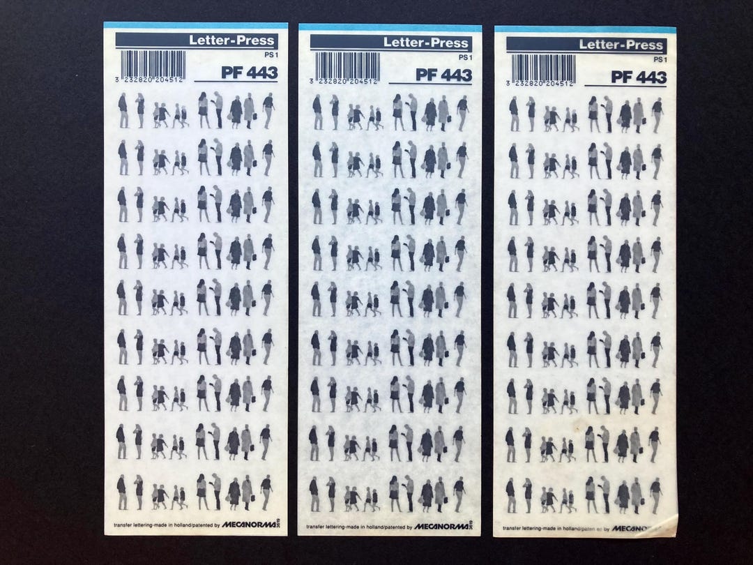 3 Vintage Dry Transfer Sheet With People and Silhouettes, Mecanorma ...