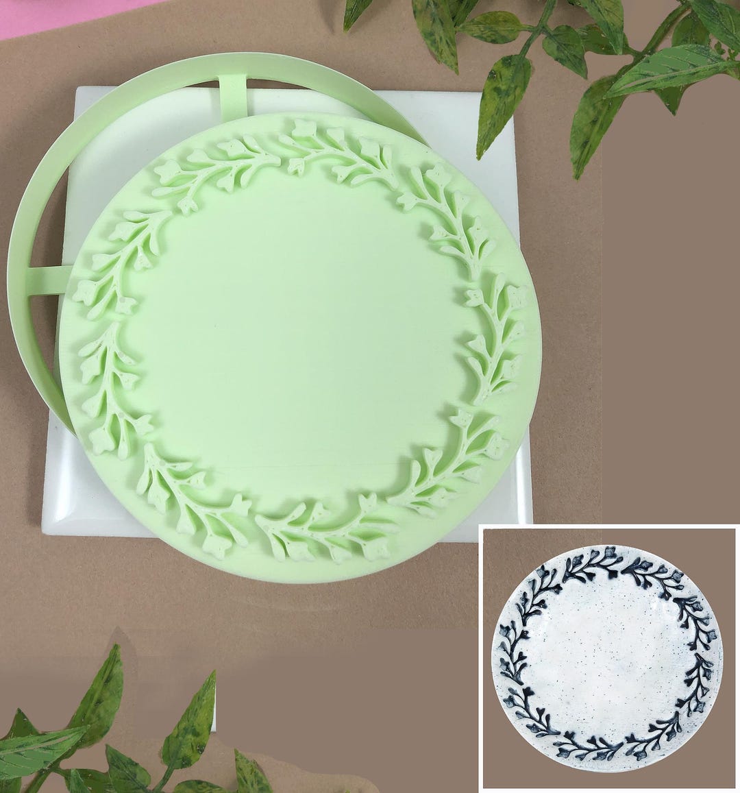 Polymer Clay Lg Ring of Florals Texture Stamp 'n Cutter SET Trinket ...