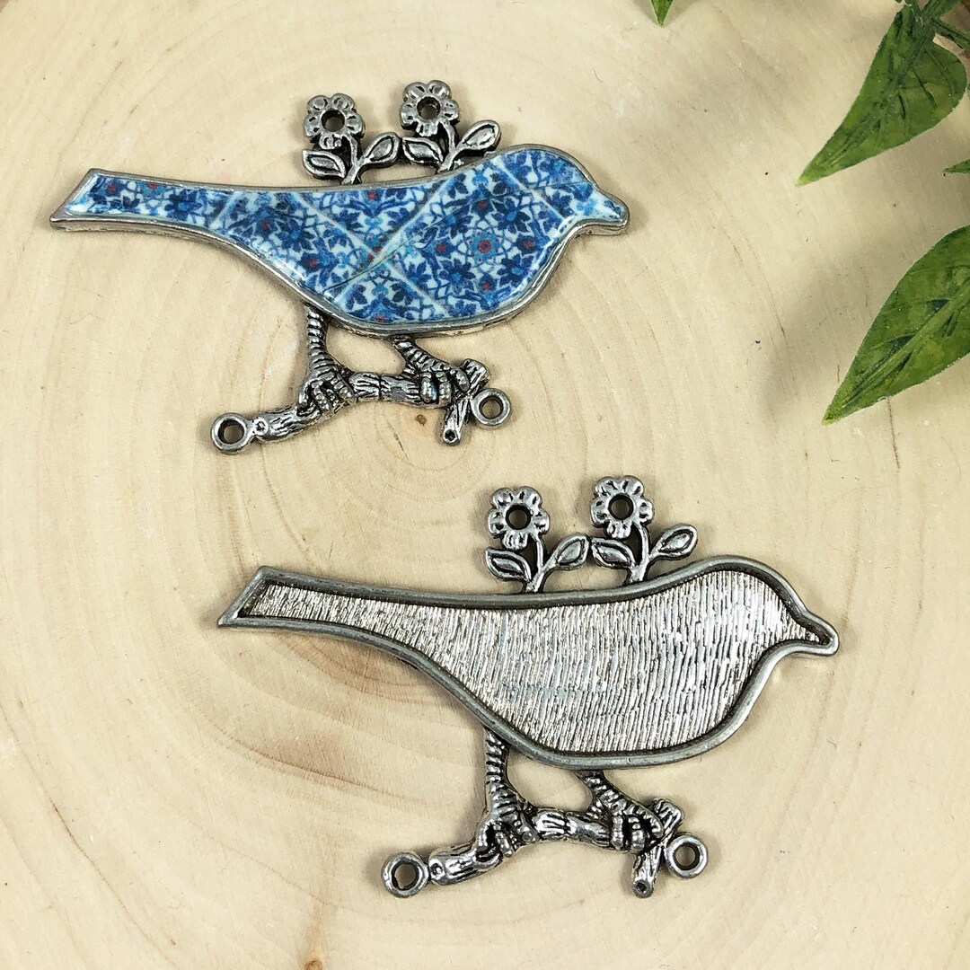 Antique Silver Plated Bird Bezels, Blank Bezels, Jewelry Pendant, Just ...