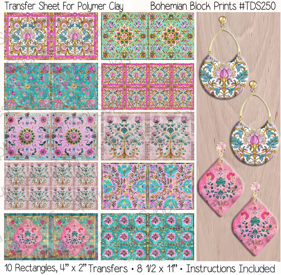 Polymer Clay Transfer Images Bohemian Block Prints Waterless Image ...
