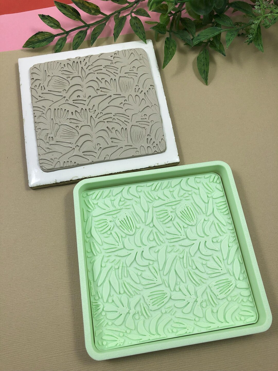 Polymer Clay Large Rounded Corner Floral STAMP and CUTTER Set Trinket ...