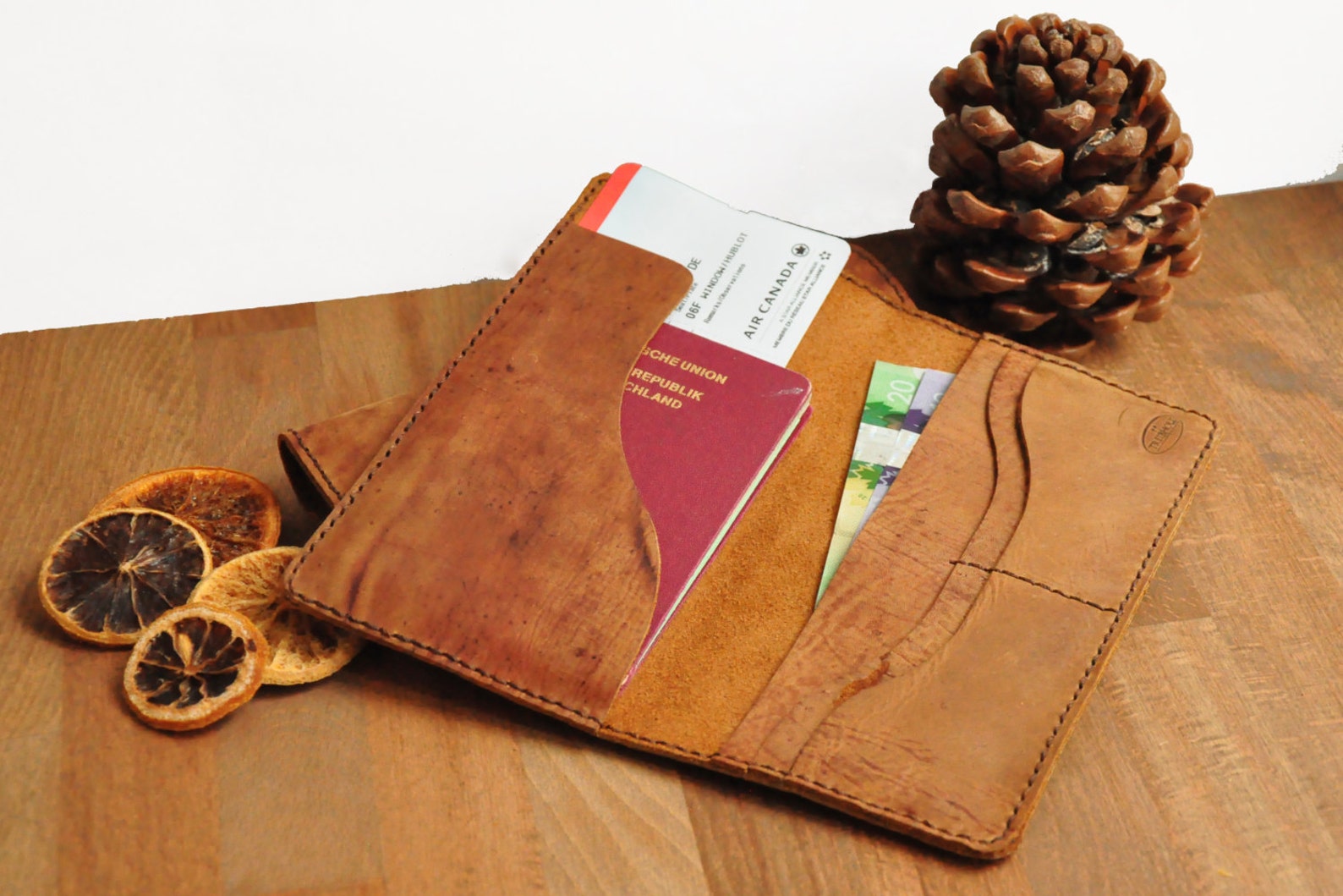 Tan Leather Passport & Boarding Pass Holder, Passport Case, Leather ...