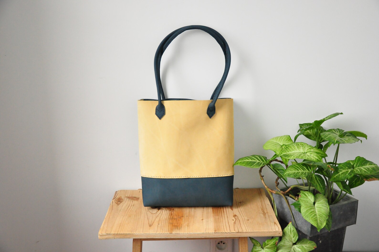 Simple Leather Two-tone Tote Bag / Leather Bag / Leather Purse | Etsy