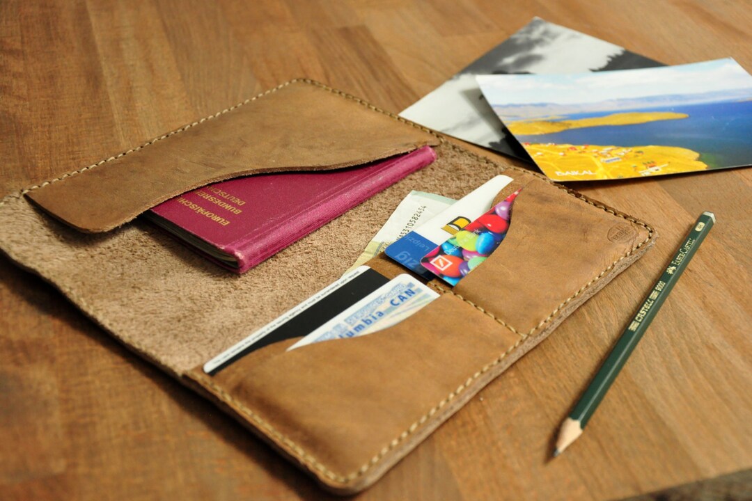 Beige Leather Passport & Boarding Pass Holder, Passport Case, Leather ...