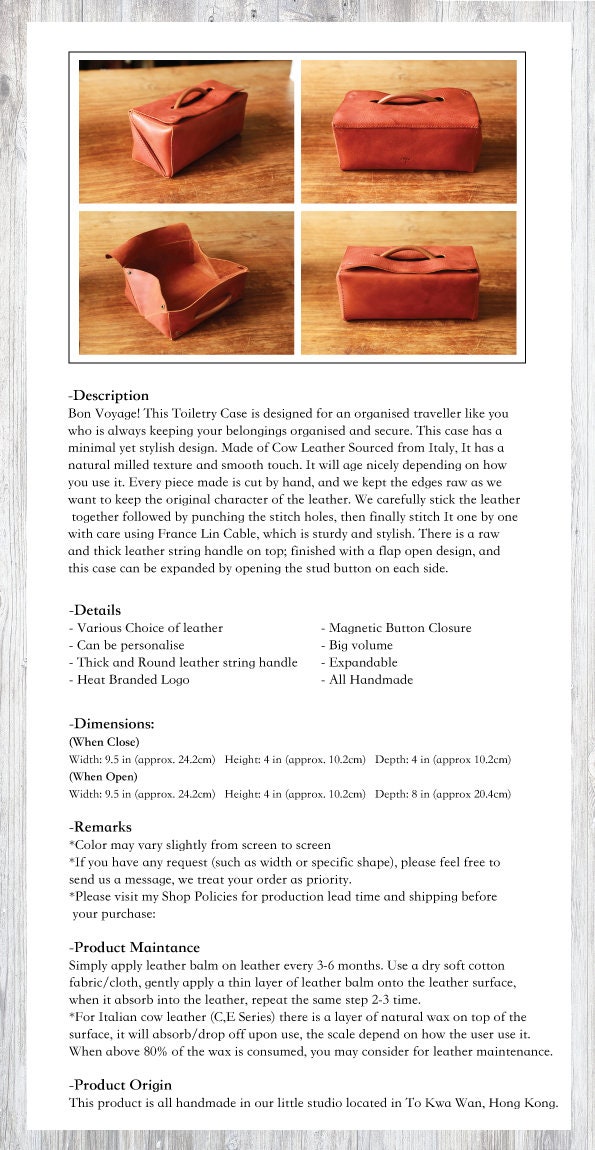 Handstitched Italian Leather Toiletry Bag Traveller Dopp Kit - Etsy ...